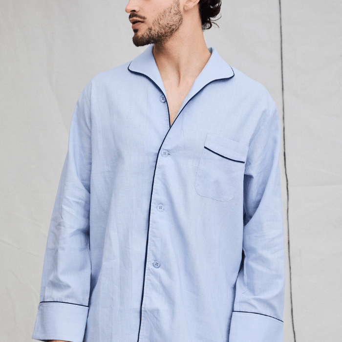 Pijama Largo de Lino Joaquín Alta Calidad Celeste - Rosa Parsons